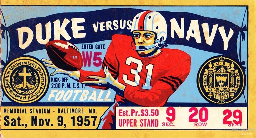 1957 Duke vs. Navy Football Ticket Stub Wall Art by Row One Brand Wall Art